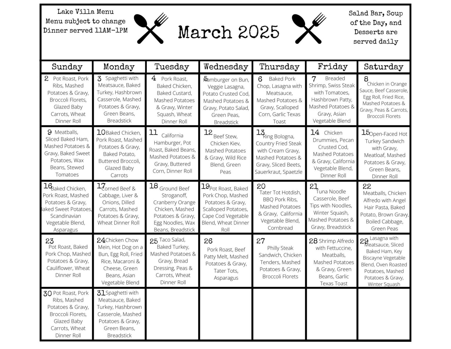 Menu - Divine Providence